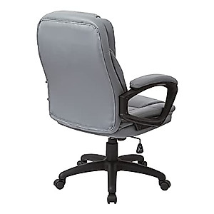 Office Star FL Series Faux Leather Manager's Adjustable Office Chair with Lumbar Support and Padded Arms, Charcoal Grey