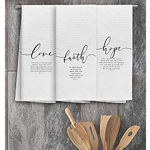 TUNW Christian Bible Verse Love Faith Hope Inspirational Soft and Absorbent Kitchen Towels Dishcloth,Christian Hand Towels Dish Towels 16″×24″Set of 3,Gifts for Christian Women Faith Teen Girls Mom