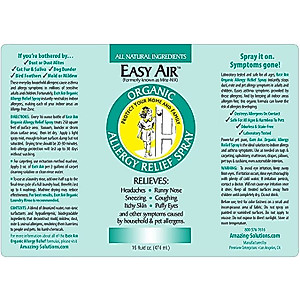 Easy Air Organic Allergy Relief Spray, Clear Liquid Formula for Instant Relief for Symptoms of Pet Allergies, Dust and Mite Allergy - 16 Fl Oz