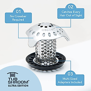 TubShroom Ultra Revolutionary Bath Tub Drain Protector Hair Catcher/Strainer/Snare, Stainless Steel, Stainless Combo