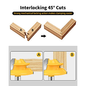Router Bits, Allmake 3pcs Lock Miter Router Bits 1/4 Shank, 45 Degree Locking Miter Joint Router Bit Set for Woodworking Cabinetry Drawers Shadow Boxes, Work with Stock from 1/2" to 3/4" Thick