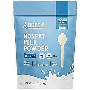 Judee’s Non-Fat Milk Powder 11.25 oz - 100% Non-GMO, Keto-Friendly - rBST Hormone-Free, Gluten-Free and Nut-Free - Good Source of Protein and Calcium - Made in USA