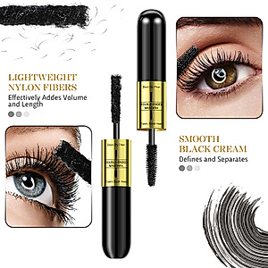 Mascara Black Volume and Length - Double Ended Mascara Voluminous Thick Curling with Dry Fiber, Waterproof Long-Lasting Mascara 5X Longer False Eyelash Comb Black