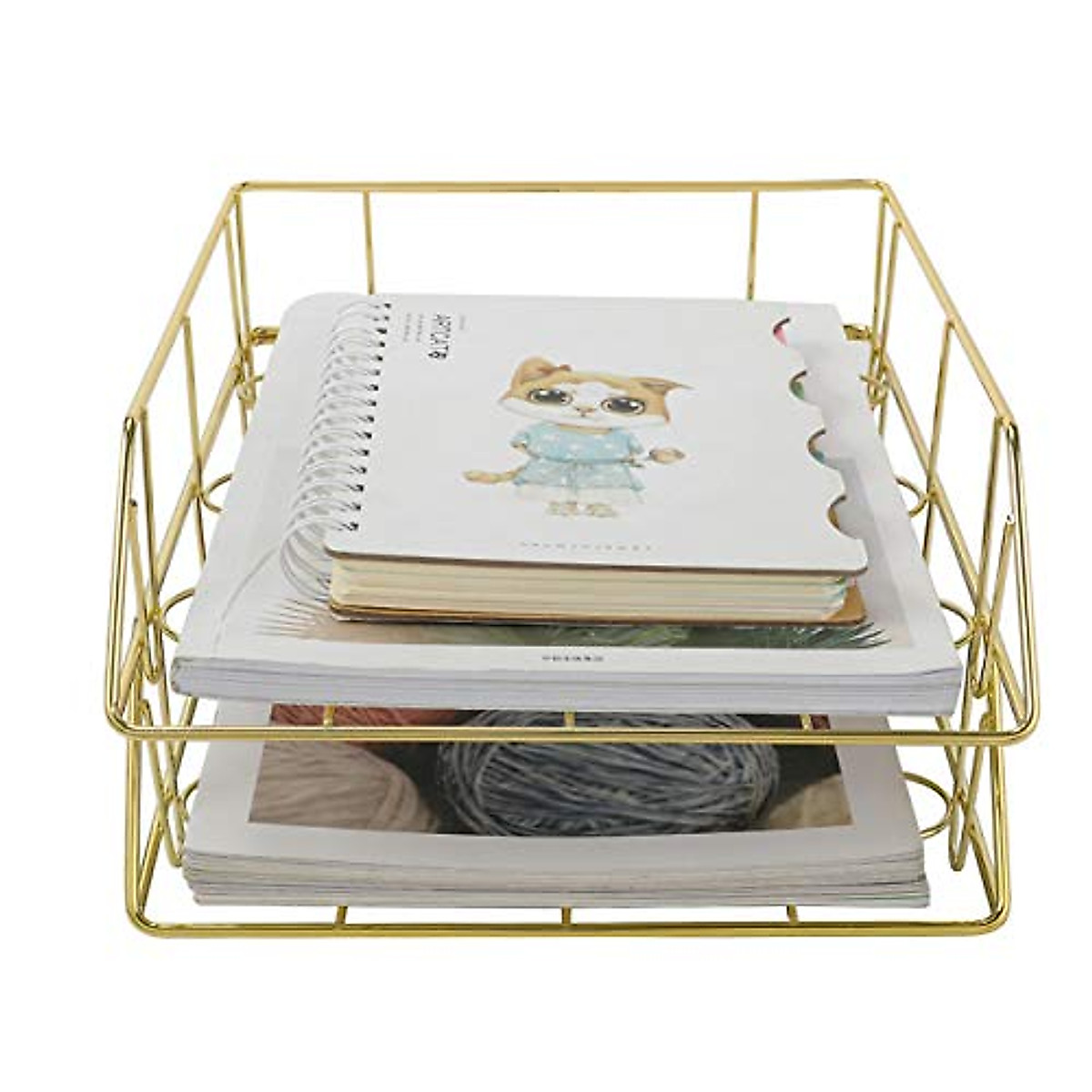 PAG Metal Stackable Letter Tray Desktop File Organizer Paper Holder Rack, 2 Pack, Gold