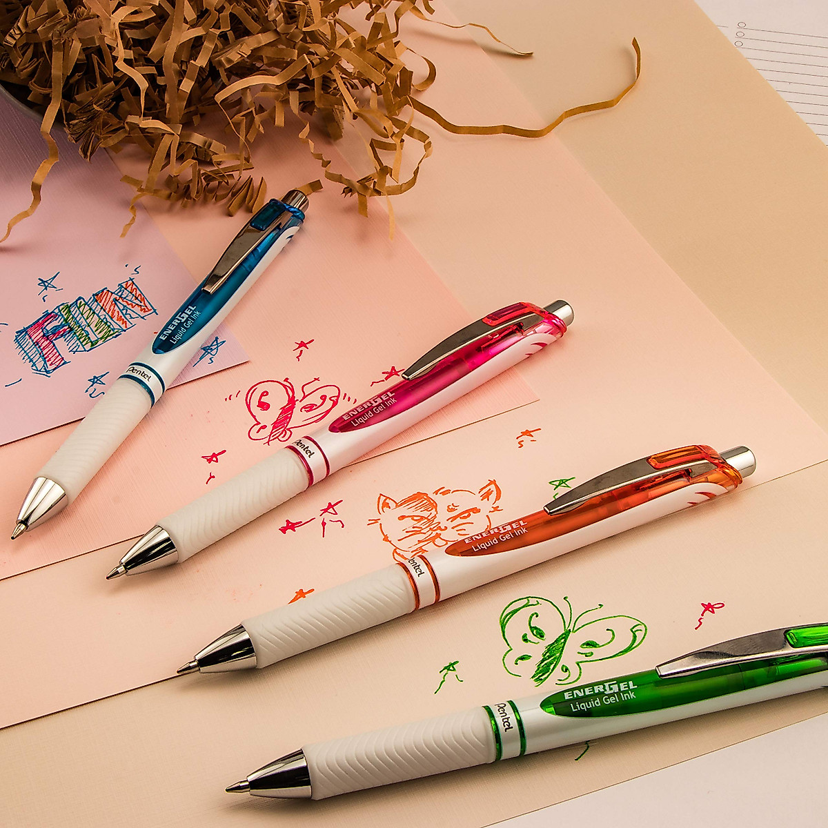 Pentel EnerGel Pearl RTX Retractable Liquid Gel Pen, (0.7mm), Medium Line, Needle Tip, Black Ink, Pack of 2 (BLN77WBP2A)