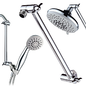 Hotel Spa 11" Solid Brass Adjustable Shower Extension Arm with Lock Joints. Lower or Raise Any Rain or Handheld Showerhead to Your Height & Angle / 2-Foot Range/Connection, Chrome Finish