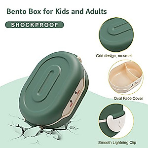 BoofWate Bento Lunch Box, Green, Leakproof, Portable, Microwave Safe, 3-13 Years