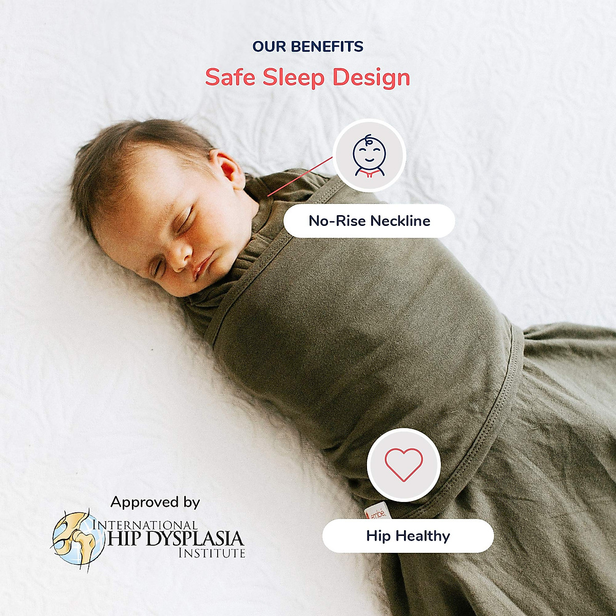 embé 2-Way Starter Baby Swaddle, 6-14 lbs, Newborn Swaddle Sack 0-3 Months, Zip & Velcro Swaddle 0-3 Months Baby Swaddles Wrap, Hip Healthy, Infant Swaddle - Moss