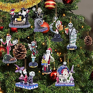 Gadluckki 2024 Night mare Before Christmas Tree Decorations, 9PCS Acrylic Cute Jack and Sa&lly Christmas Pendants Hanging, 2D Flat Ornaments with Printing and Car Interior, 10cm/3.93in