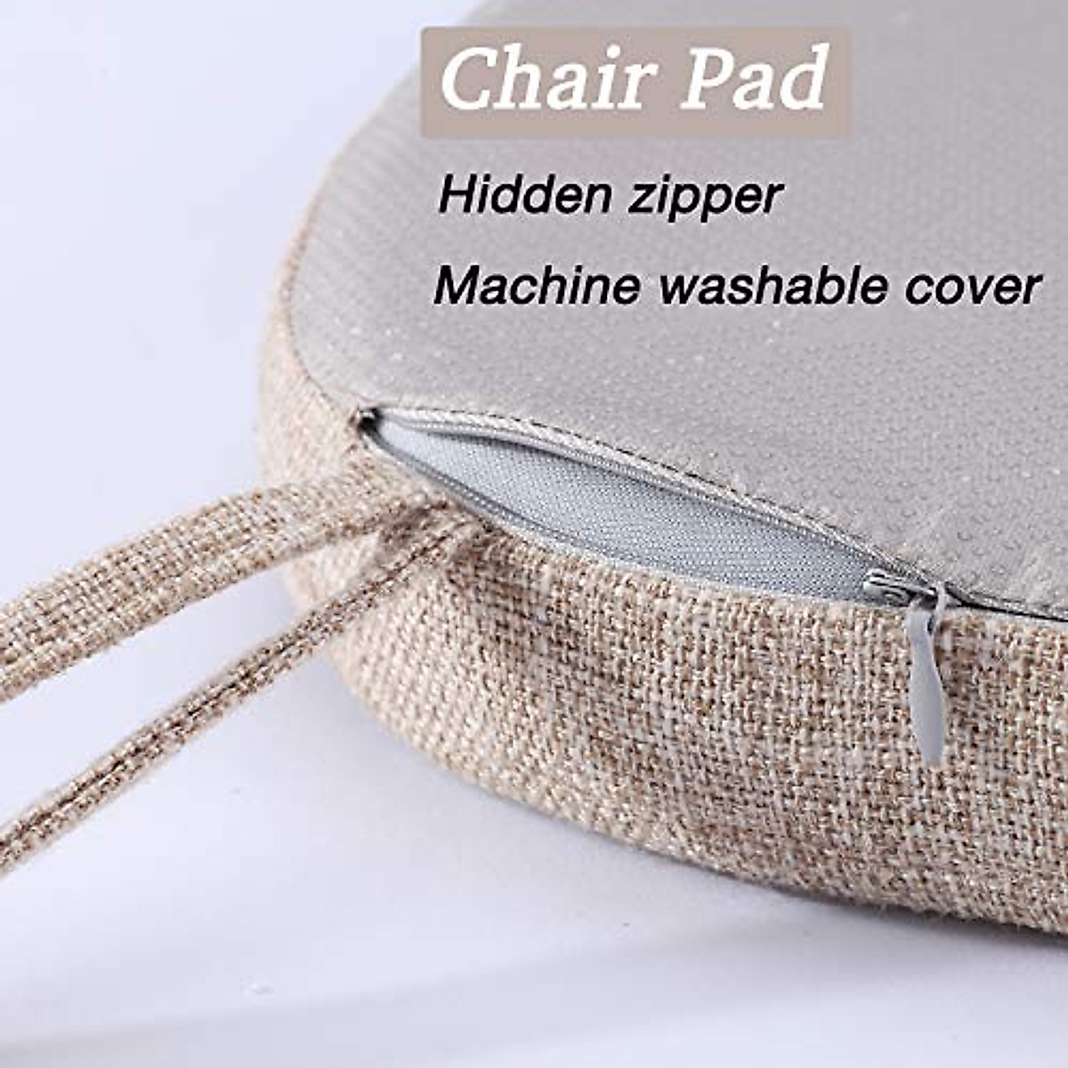 KGPLOME Chair Cushion with Ties for Dining Chairs - Memory Foam Non Slip Kitchen Chair Pad and Dining Seat Cushion with Machine Washable Cover [16.5 x 16.2 Inches] - Dark Beige