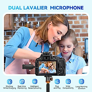 MAXTOP 3 in 1 Mini Microphone Wireless Lavalier Microphones for iPhone, Android and Camera- 2.4G Cordless Double Mics with Noise Reduction-Professional Video Recording Lav Mic for Interview, Vlog