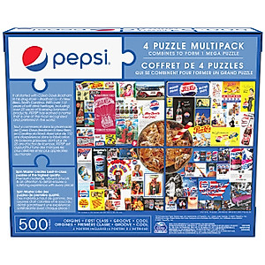 TOYS_AND_GAMES Pepsi, 4 Puzzle Multipack, 500 Pieces Combine to Form Novelty Soda Beverage Mega Puzzle, for Kids and Adults of All Ages