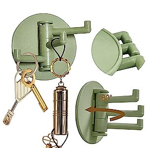 Fineget Adhesive Hooks for Hanging Door Kitchen Bathroom Hooks 3 Rotatable Arms Round Sticky Hooks Green 2 Pairs