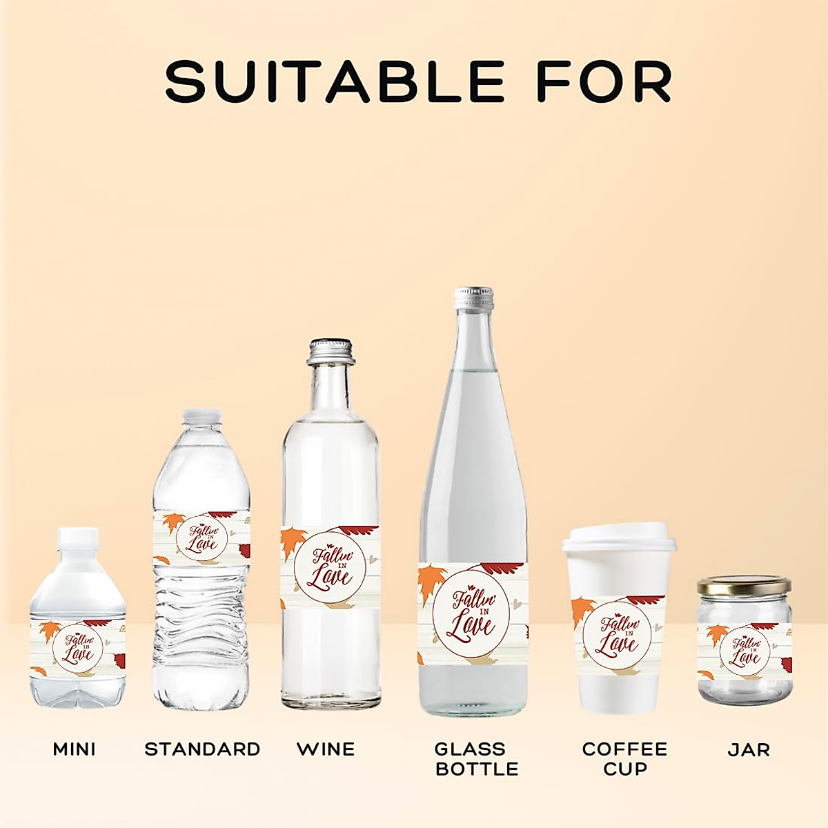 Andaz Press Fallin' in Love Autumn Fall Leaves Wedding, Water Bottle Labels, 20-Pack Fall Water Bottle Labels Wedding Water Bottle Labels Fall in Love Baby Shower Fall in Love Bridal Shower Favors