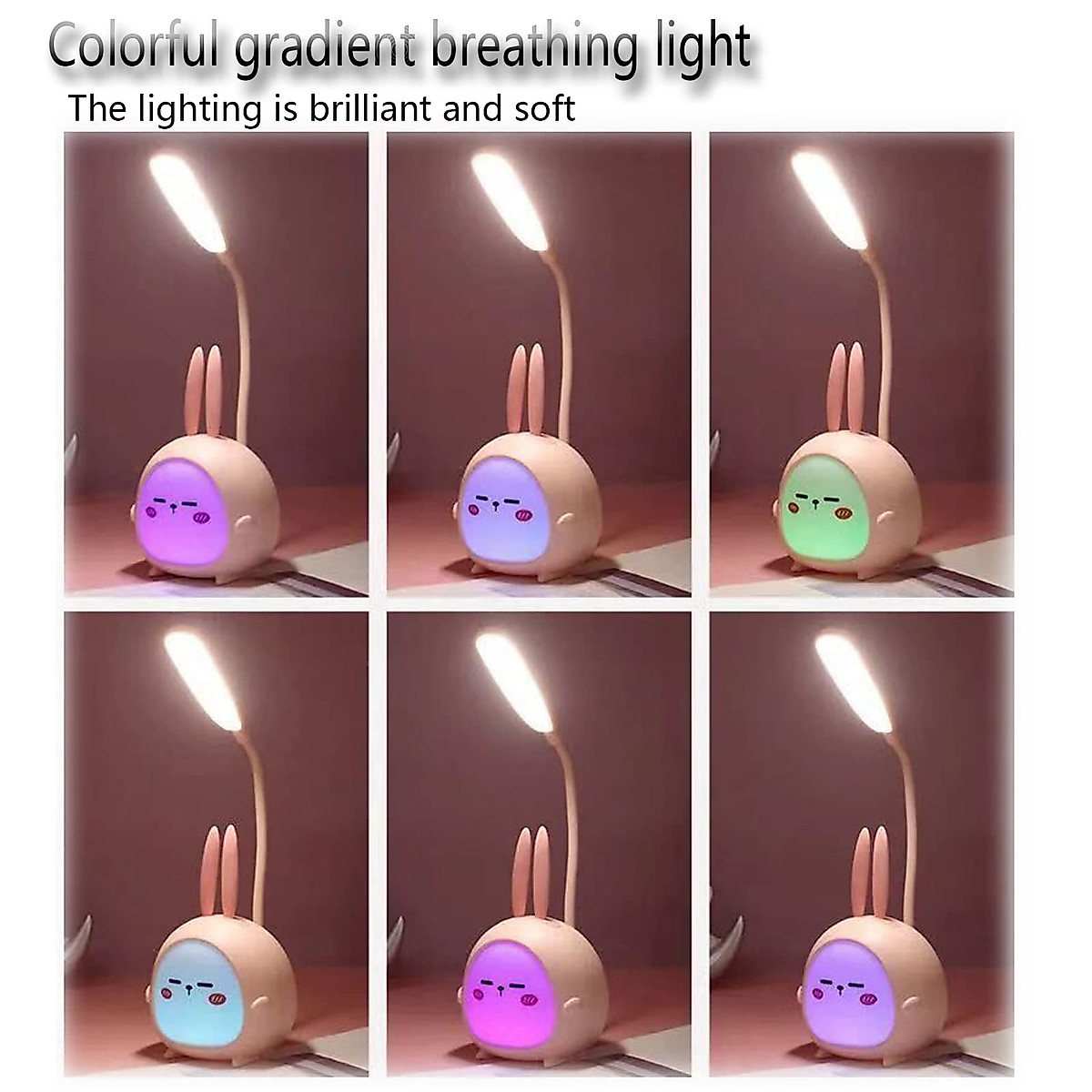 Neioaas Mini Bunny Night Light, Portable LED Table Light, Cute Rabbit Foldable USB Rechargeable Reading Light Bedroom Children's Bedside Study (Pink Rabbit)