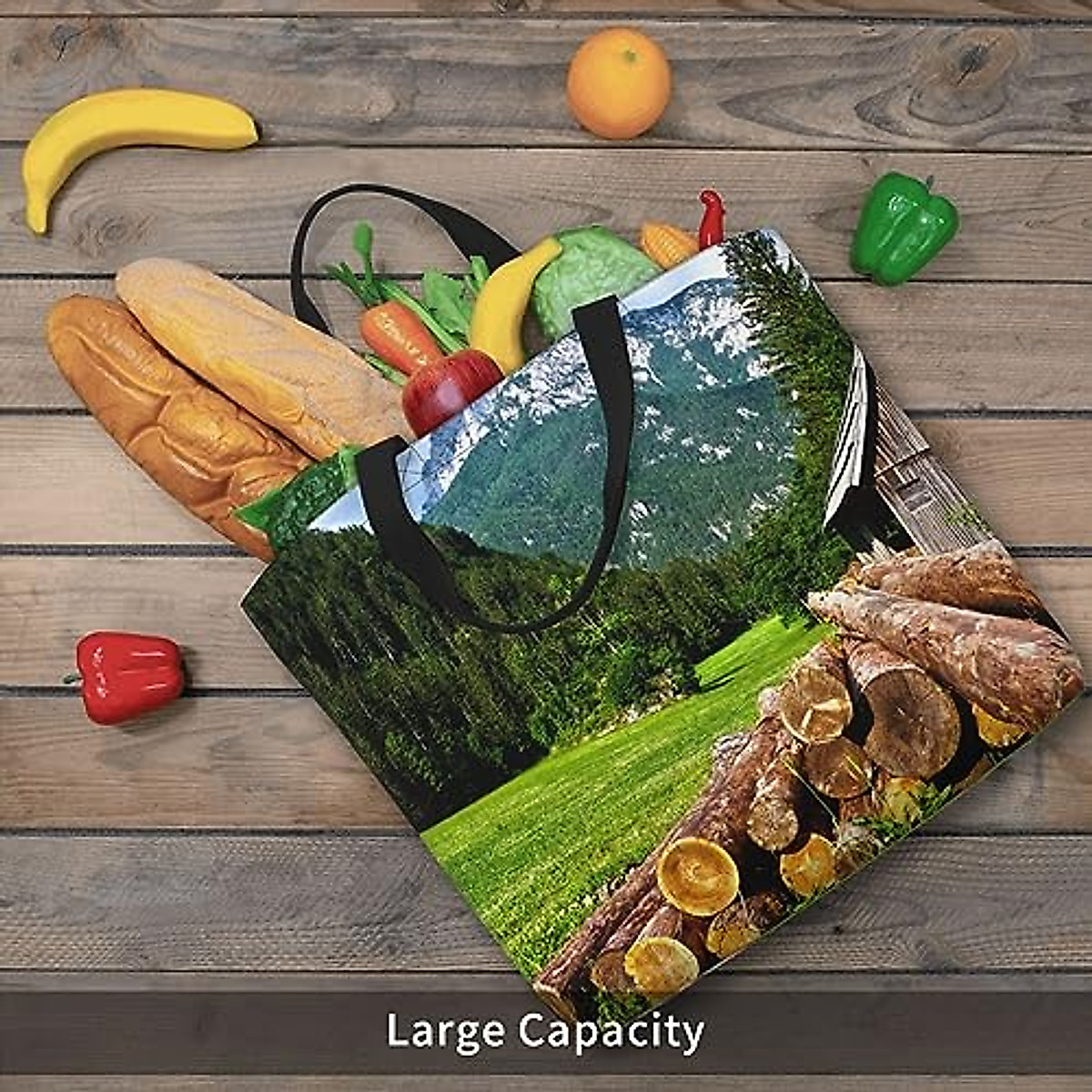 VACSAX Tote Bag for Women Reusable Shopping Bags Swiss Alps landscape Print Shoulder Handbag Aesthetic Totes for Grocery