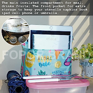 fopor Small Picnic Insulated Cooler Bags - Thermal Canvas Lunch Tote with Pocket Handle,Beach Camping Party Office Work Garden Reusable Picnic Diner Lunch Insulated Bags/Colorful Fruits