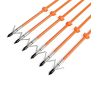 Bowfishing Arrows 34inch Solid Fiberglass Shaft with Broadhead for Compound Bow Recurve Bow Fishing Arrow Archery Hunting (Pack of 6)