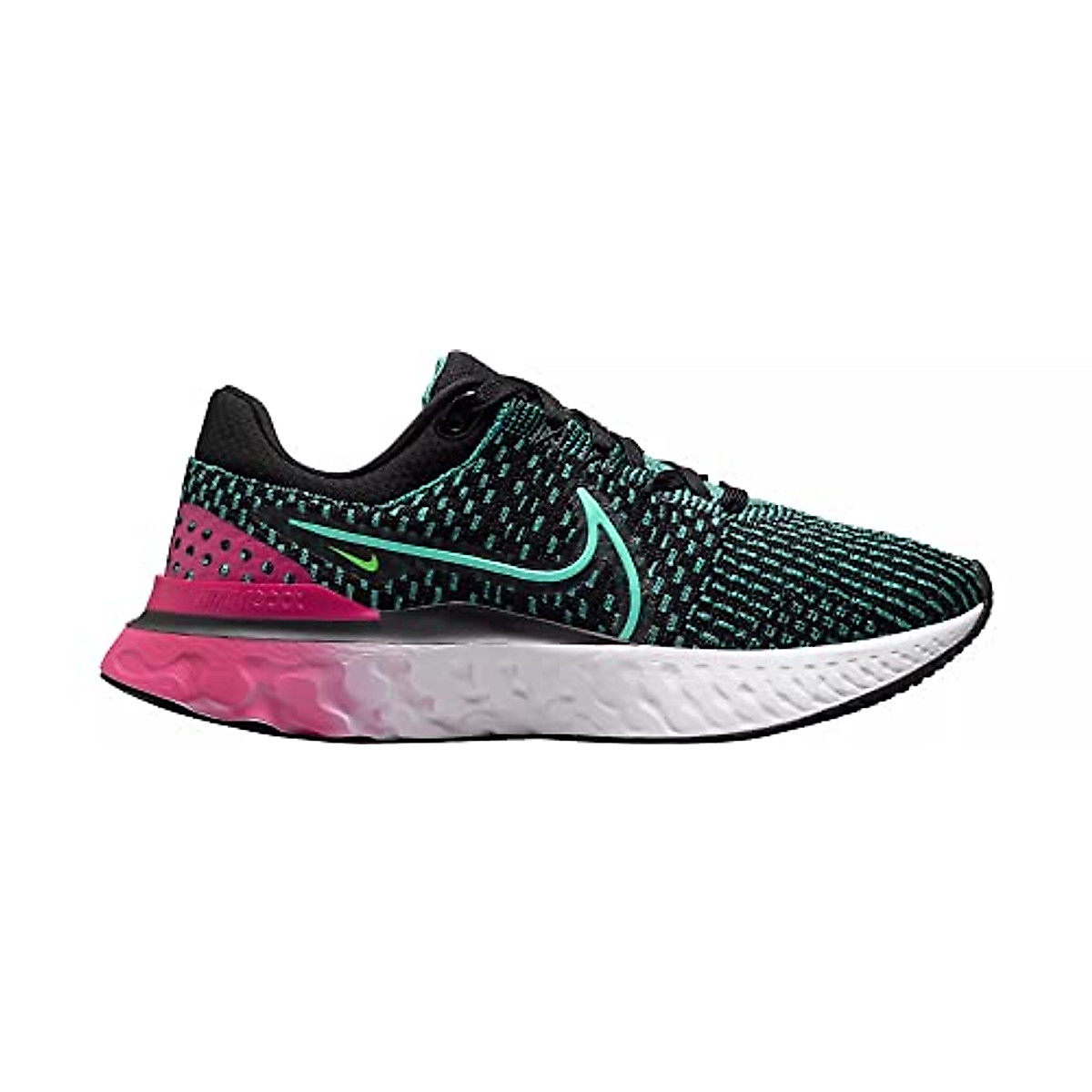 Nike Women's React Infinity Run Fk 3 Running Trainers Dd3024 Shoes, Black/Dynamic Turquoise/Pink P, 8.5