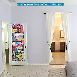LONCHDAN Over the Door Stuffed Animal Storage Stuffed Animals Holder Over Door Hanging Organizer Large Pockets Plushie Net Stuff Animal Storage Display for Plush with Hooks & Rods for Nursery Playroom