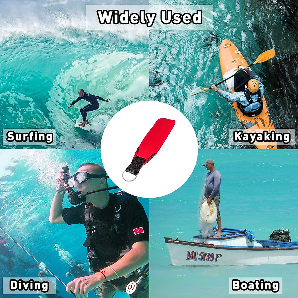 Floating Neoprene Keychain, Rectangle Buoyant Key Ring, Water Sports Keychain for Marine Boat, Fishing, Sailing, Surfing, Kayaking, Swimming, Diving, Water Sports Red