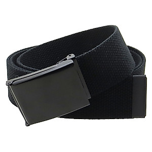 Canvas Web Belt Flip-Top Black Buckle/Tip Solid Color 50" Long 1.5" Wide (Black)