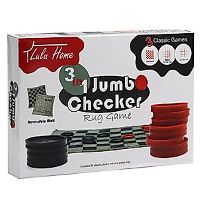 Lulu Home Jumbo Checkers, Giant 3-in-1 Checkers Game Rug Board Game Set, 2 Players
