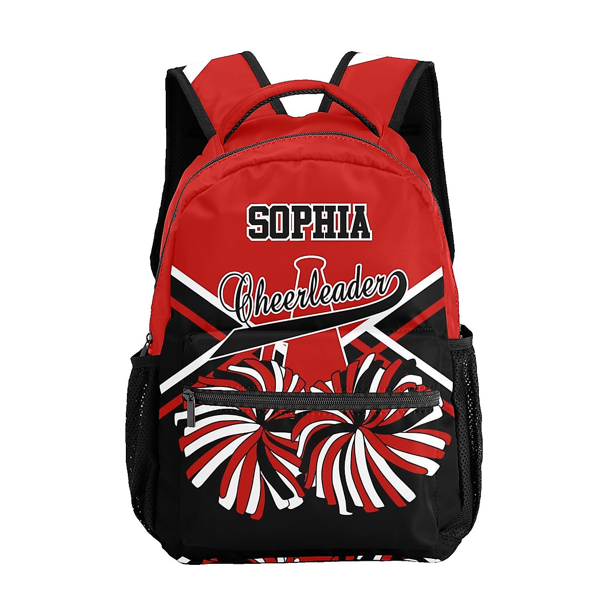 SunFancyCustom Cheer Cheerleader Dark Red Black Personalized Backpack with Name Waterproof Bag for Birthday Holiday Gift for Travel Office Work