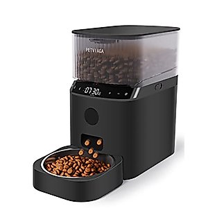 PETVIAGA Automatic Cat Feeders with Timer, 5L Timed Dog Food Dispenser with Desiccant Bag & Stainless Steel Bowl, Auto Pet Feeder for Dry Food with 6 Feeding Meals, 20 Portions Control & 10s Recording