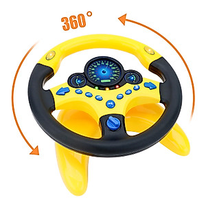 deAO Kids Steering Wheel Toy Simulation Steering Wheel Toy with Light and Sound Driving Toys Childhood Educational Gift (Yellow)