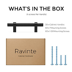 Ravinte 30 Pack 5 Inch Cabinet Pulls Matte Black Kitchen Cabinet Hardware Cupboard Handles with Square Base 5" Length,3" Hole Center