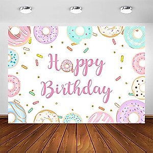 Avezano Donut Birthday Backdrop for Girls Party Decorations Sweet Donut Happy Birthday Party Banner Photography Background Donut Grow Up Bday Cake Table Photoshoot (7x5ft)