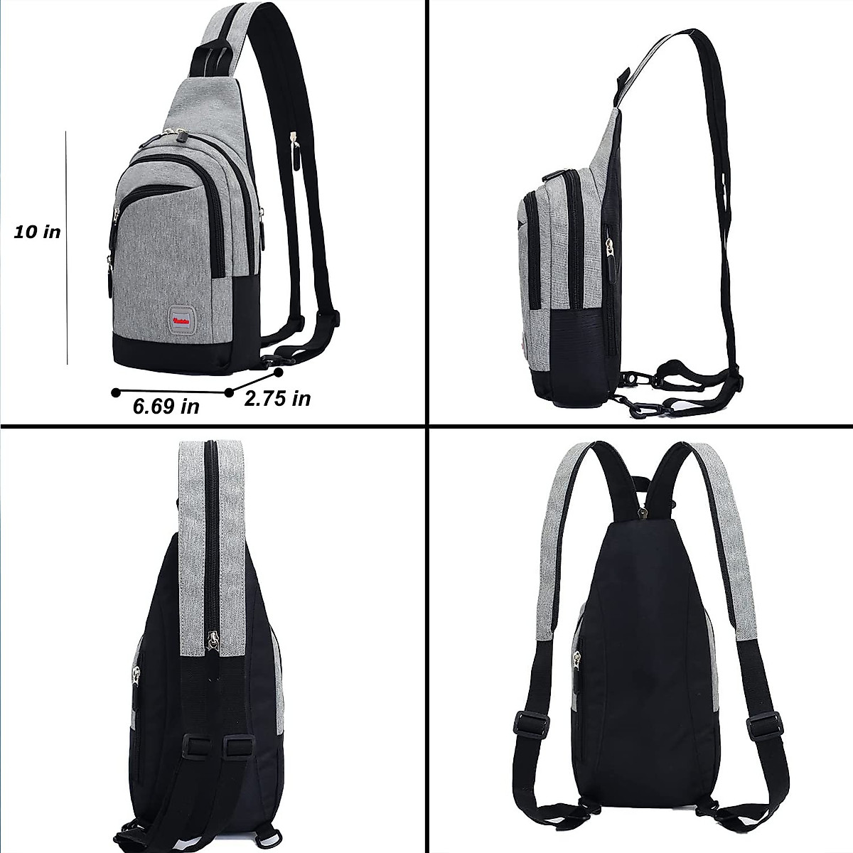 Peicees Small Sling Bag Backpack for Women Mens Crossbody Bag Backpack Hiking Shoulder Chest Daypack with Zipper Strap