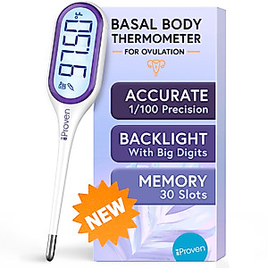 iProven Basal Body Thermometer with Backlight & Big Digits, 1/100 Degree High Precision, BBT for Ovulation Tracking, 30 Memory Recall, Accurate Fertility Temperature Tracker