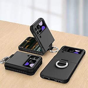 GUAGUA Compatible with Samsung Galaxy Z Flip 3 Case 5G 6.7 Inch Hybrid 2 in 1 Hard PC Soft TPU Heavy Duty Rugged Shockproof Full-Body Protective Phone Cover for Samsung Z Flip3, Black