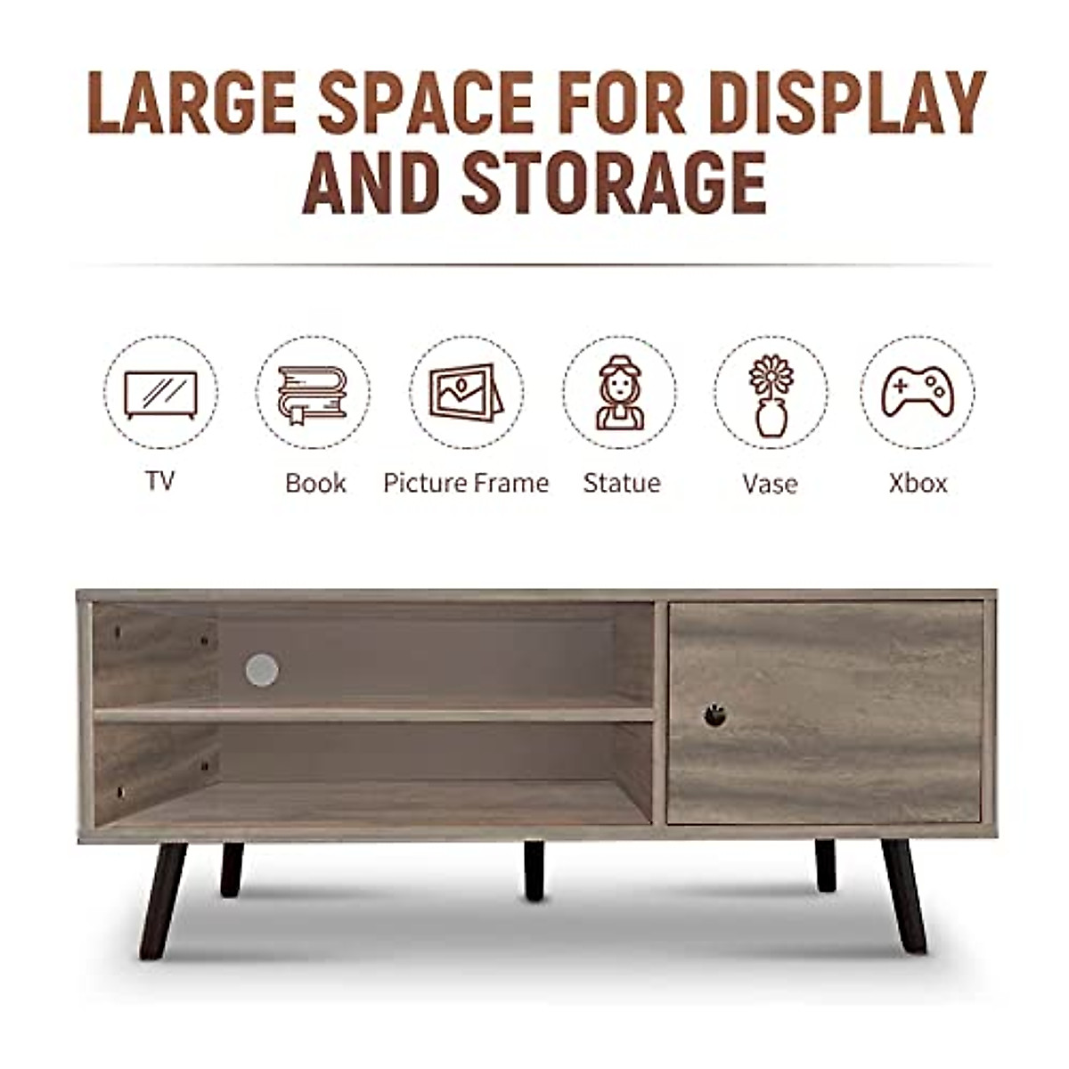 YQ FUNLIS Modern TV Stand Entertainment Center TV Console with Storage Cabinet Center Universal Floor TV Stand Cabinet for Living Room Bedroom,Retro Grey