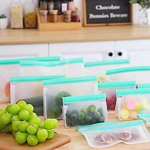 Moretoes 20 Pack Reusable Freezer Food Storage Bags, Silicone Bags Reusable Storage, Quart Freezer Bags for Lunch Marinate Food Travel (Green, 6 Sizes, Stand Up & Lay Flat)