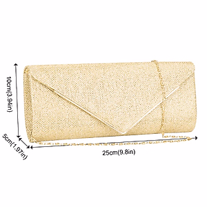 Larcenciel Clutch Purses for Women, Sparkling Envelope Evening Bag with Detachable Chain, Glitter Sequins Metal Formal Handbag Shoulder Crossbody Bag Prom Party Purse Bridal Wedding Clutch Bag(Gold)