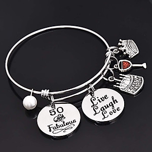 50th Birthday Gifts for Women Friend - 50 Birthday Gifts for Women for Friends Coworker Aunt Mom Mothers Gift Christmas Turning 50 Years Old Birthday Gifts for Women, 50 And Fabulous Bracelet