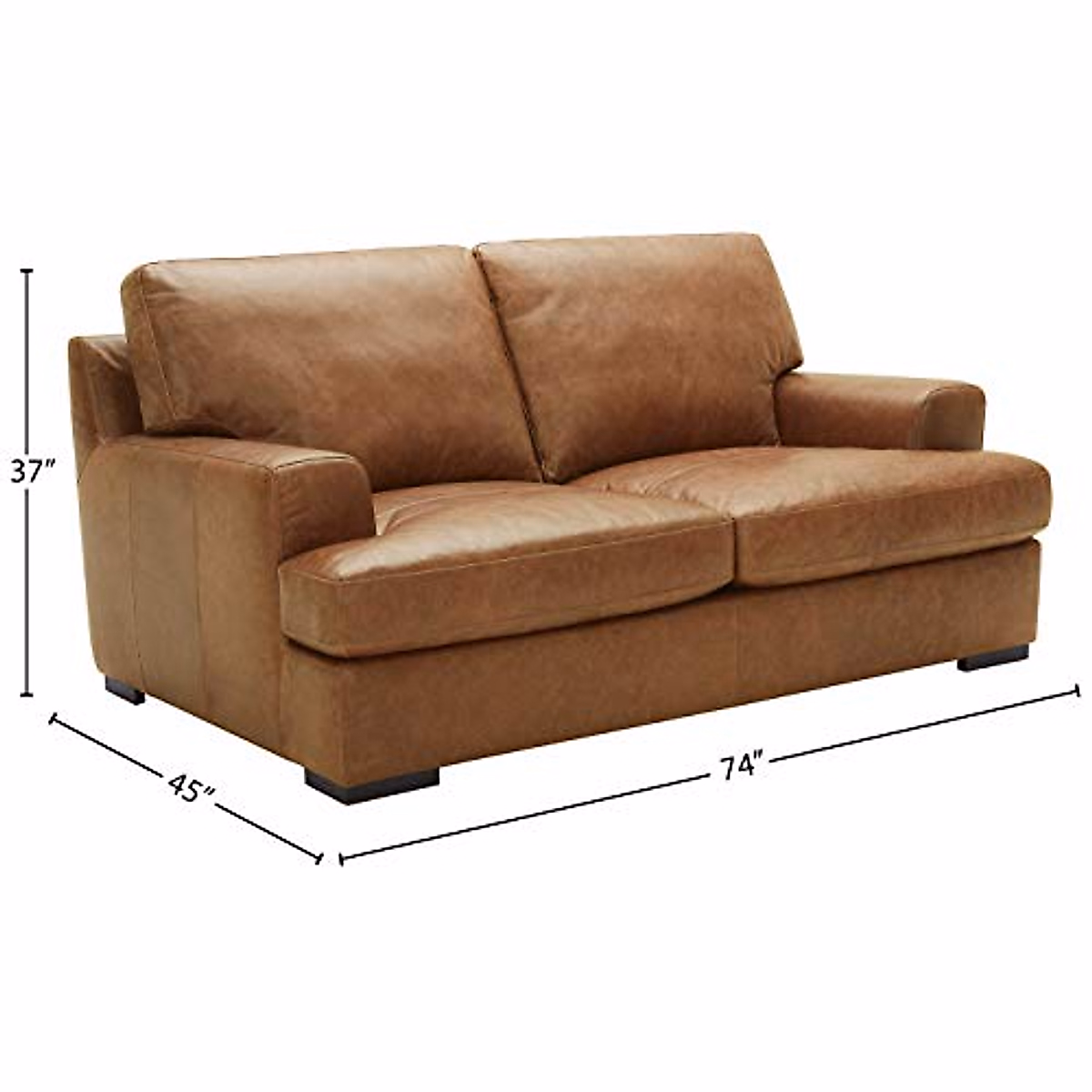 Amazon Brand - Stone & Beam Lauren Genuine Leather Down Filled Oversized Loveseat Sofa, 74"W, Cognac