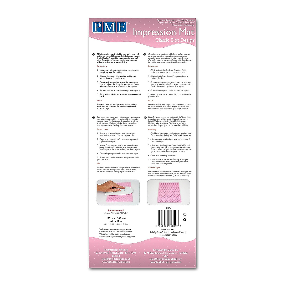 PME Classic Dot Design Impression Mat for Cake Decorating, Standard, Transparent