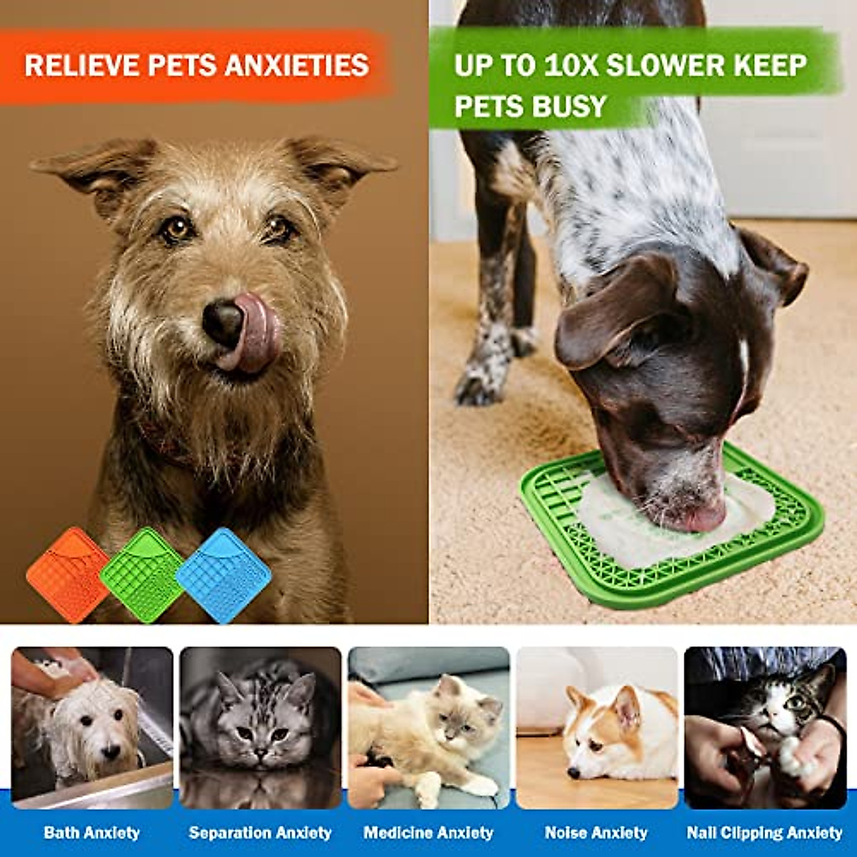 TDZWIN Licking Mat for Dogs, Dog Licking Mat Slow Feeder Dog Bowls, 3 Pcs Dog Peanut Butter Lick Pad with Suction Cups for Anxiety Relief Perfect for, Treats, Yogurt with Free Scraper&Brush BPA Free