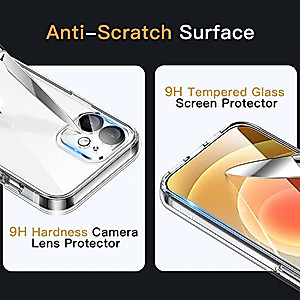 JETech 3 in 1 Case for iPhone 12 Mini 5.4-Inch, with 2-Pack Screen Protector and Camera Lens Protector, Non-Yellowing Shockproof Bumper Phone Cover, Full Coverage Tempered Glass Film (Clear)