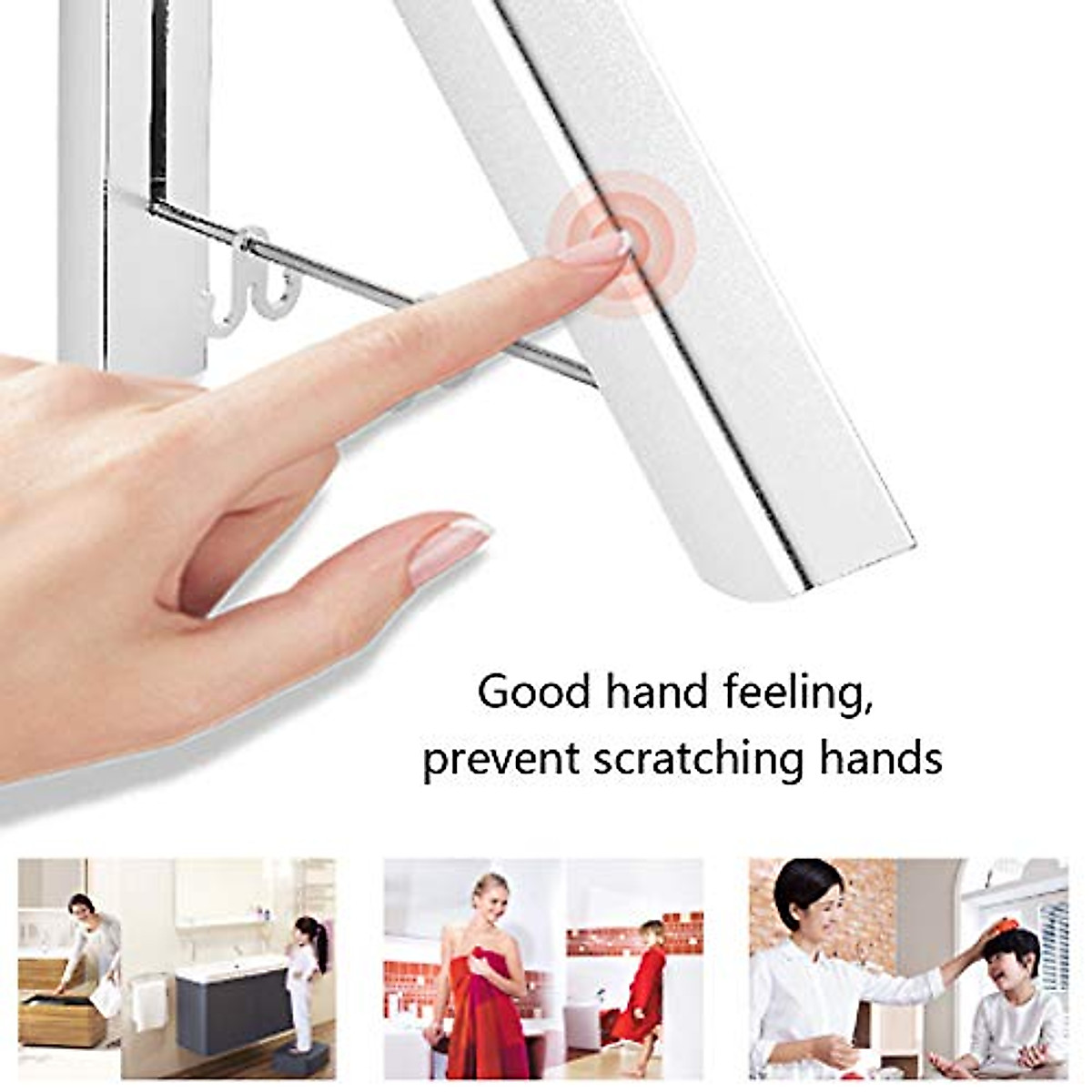 Clothes Drying Rack, 80cm Rod Wall Mounted Dual Bracket Space Aluminum Retractable Folding Drying Rack for Home(silver)