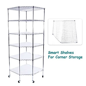 BELANITAS 6 Shelf Corner Wire Shelf Corner Metal Shelf Storage Steel Shelves for Storage Unit Metal Shelf Wire Rack, 26.77" L x 26.77" W x 70.87" H,Silver
