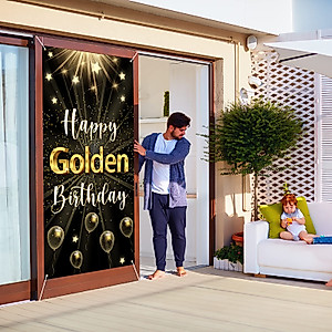 Labakita Happy Golden Birthday Banner, Golden Birthday Door Banner, Golden Birthday Sign, 5th 6th 21st 24th 25th 28th 30th 50th 60th Birthday Decor