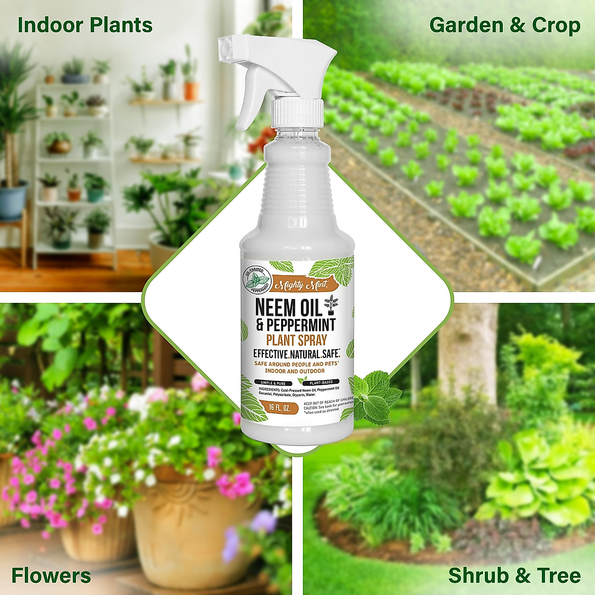 Mighty Mint Neem Oil & Peppermint Cold-Pressed, Natural Plant Spray, 16oz