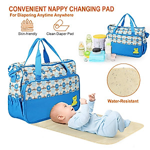 5PCS Diaper Bag Tote Set - Baby Bags for Mom (Blue)