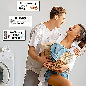 CAKIROTS Laundry Room Decor and Accessories 3 Pieces Laundry Room Organization Wooden Signs Wash Dry Fold Repea Accessories Wood Laundry Rules Sign, 12 x 5 Inch
