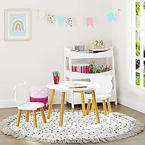 UTEX Kids Wood Table and Chair Set, Kids Play Table with 2 Chairs,3 Pieces Round Play Tablet for Toddlers, Girls, Boys,White